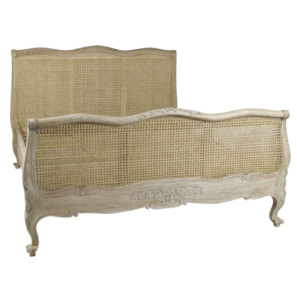 French Weathered Rattan Double Bed - Repro Furniture Company