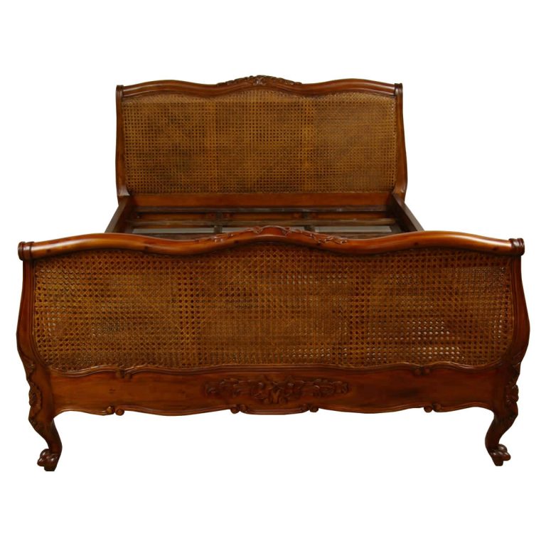 French Louis Mahogany Rattan Bed - Repro Furniture Company